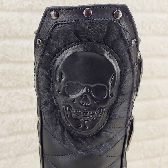 Demonia | Shoes | Crypto Goth Coffin Skull Drape Chain Calf Boots ...
